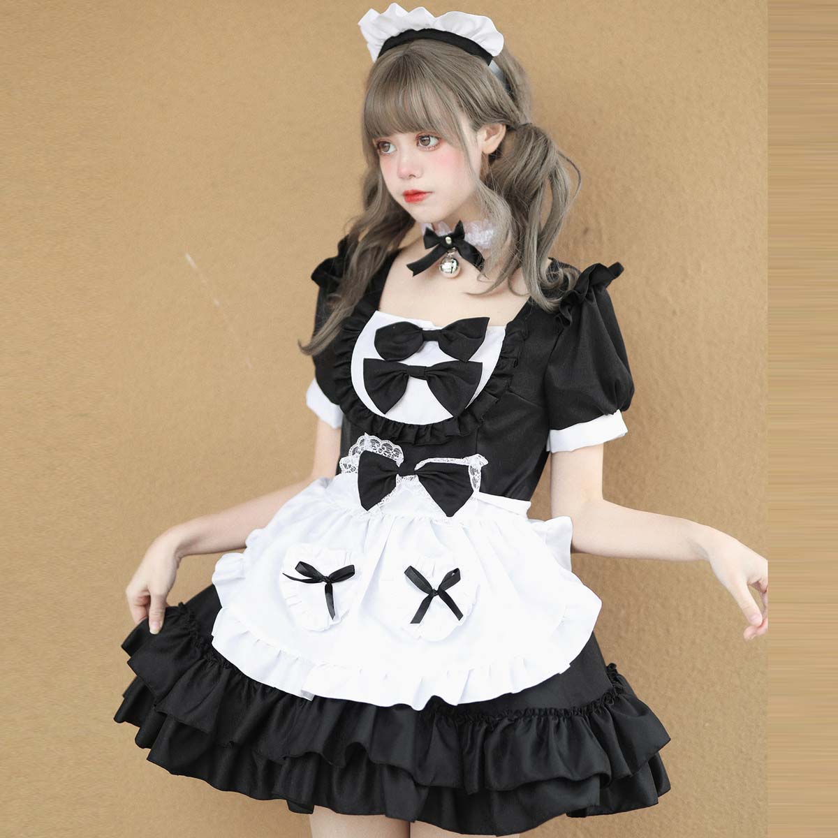 Black Maid Ruffles Bows Short Sleeves Lolita Dress – nekoaq.com